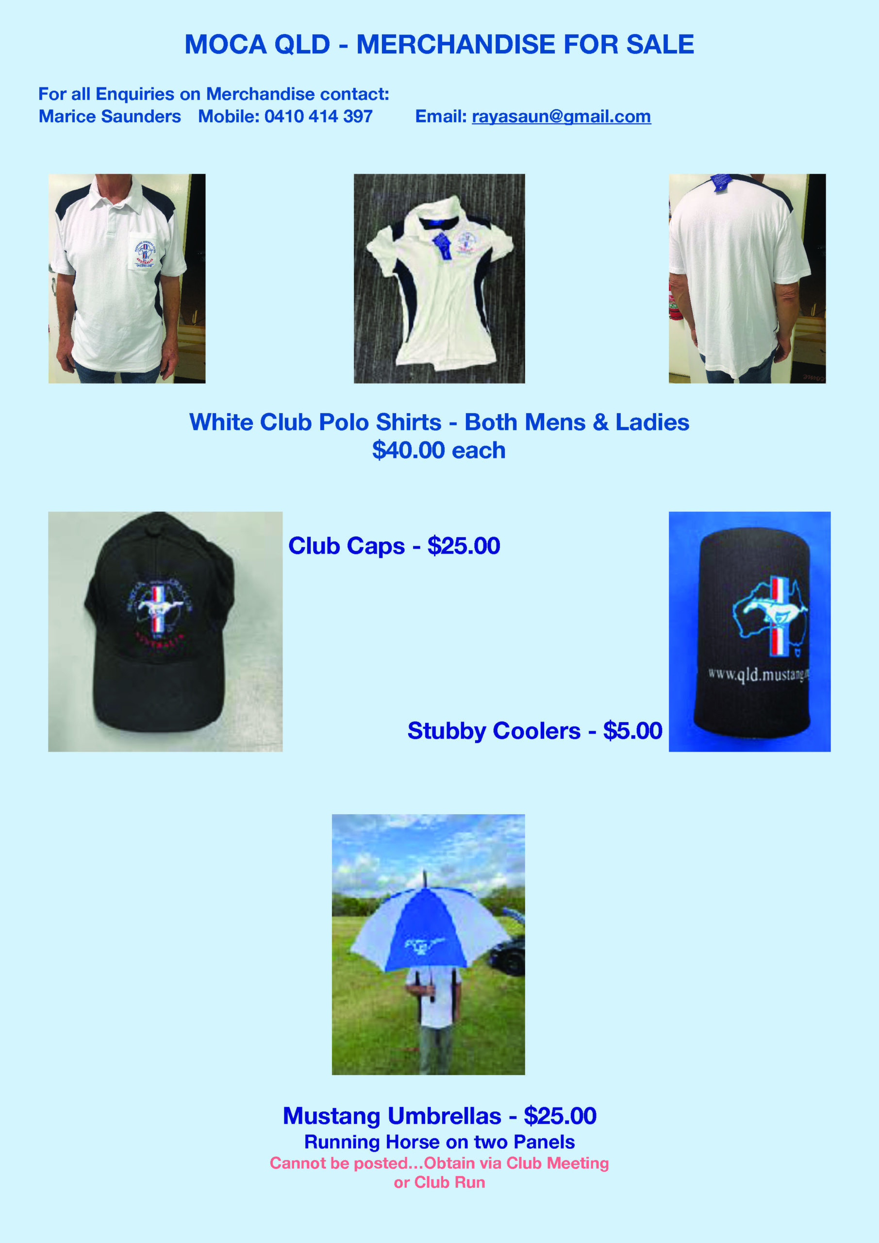 Club Merchandise – Mustang Owners Club Australia – Queensland Branch
