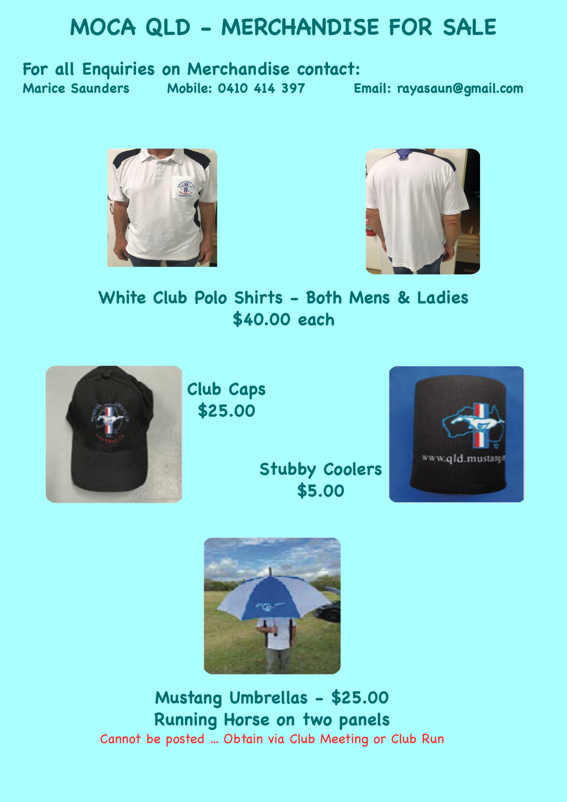 Club Merchandise – Mustang Owners Club Australia – Queensland Branch
